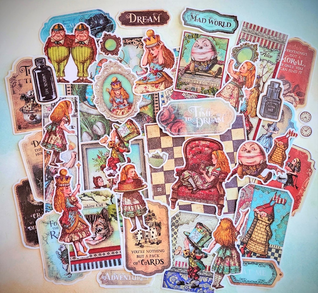 Alice in Wonderland Sticker Set 48 Pcs for Collage Journal - Etsy