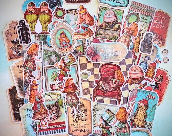 Alice in Wonderland Sticker Set 48 Pcs for Collage Journal Scrapbook ...
