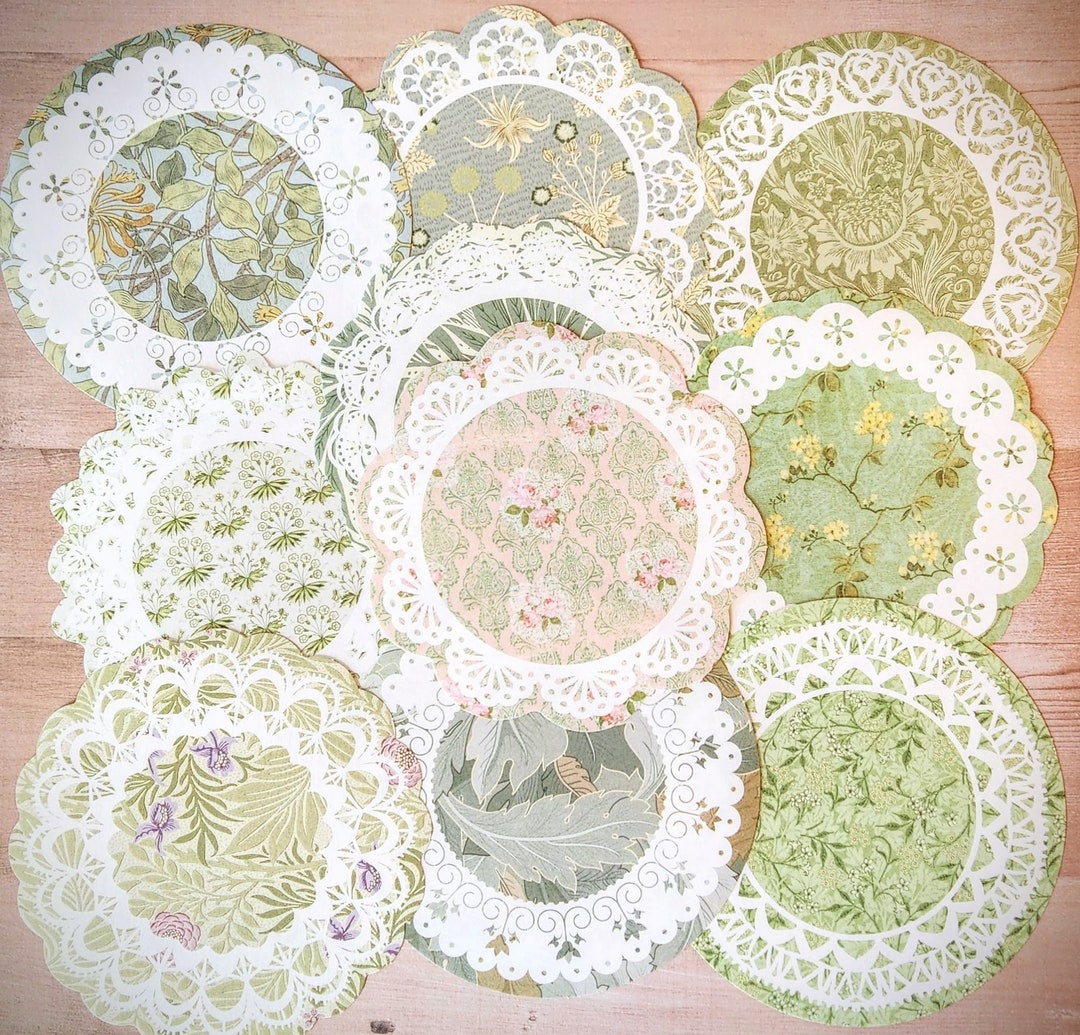 Mix Design Round Paper Doilies in Shades of Green Gray and White Colors ...