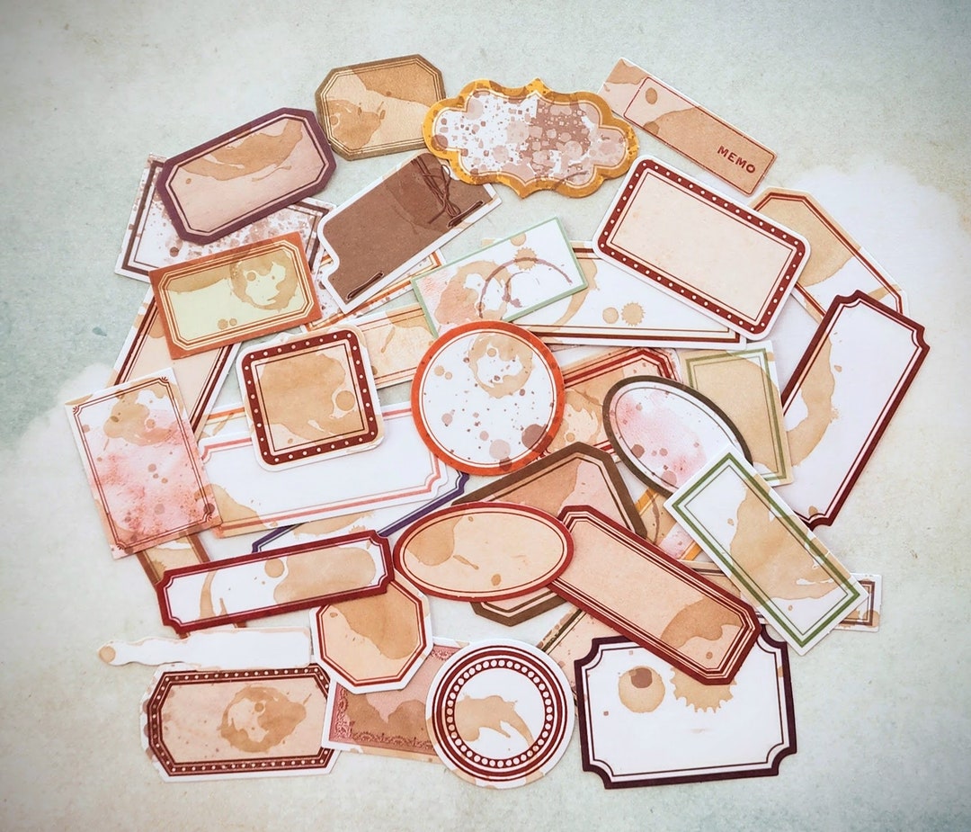 Assorted Size Paper Label Stickers With Coffee Tea Stain Look 40 Pcs ...