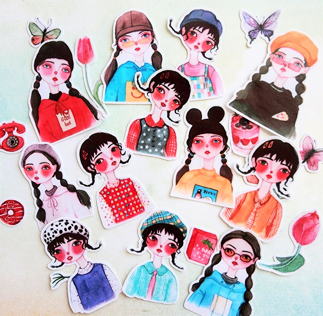 Cartoon Style Cute Fashion Teen Girls Stickers Set for Planner Journal ...