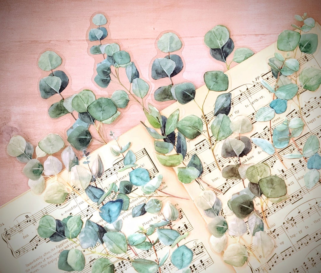 Clear Plastic Large Eucalyptus Plant Sticker Set 40 Pcs for Cards ...