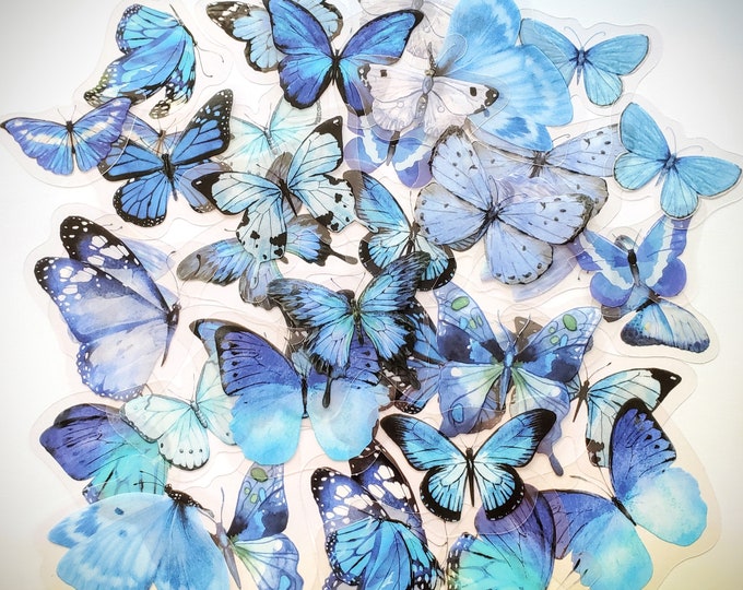 40 Clear Blue Translucent Butterfly Stickers Clear Blue Butterfly ...