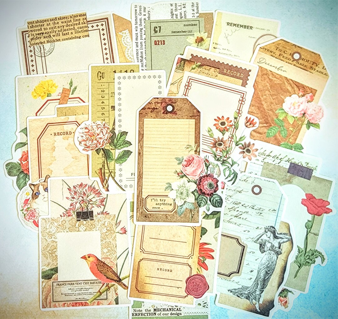Vintage Style Collage Note Paper Sheets With Flowers Documents Animals ...