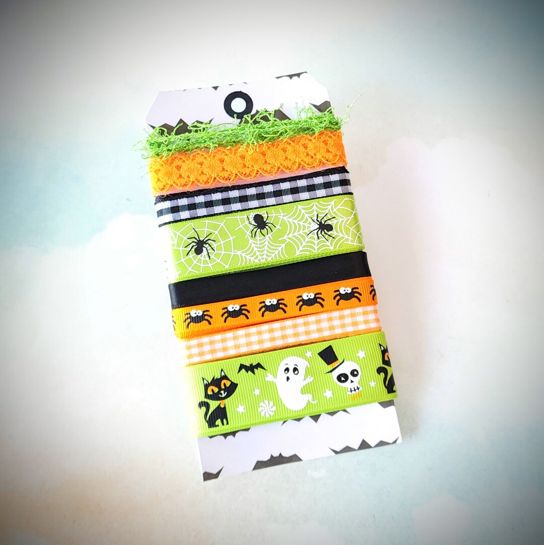 Halloween Ribbon Fiber Trims Pack 8 Pcs Set Black Lime Green Orange ...