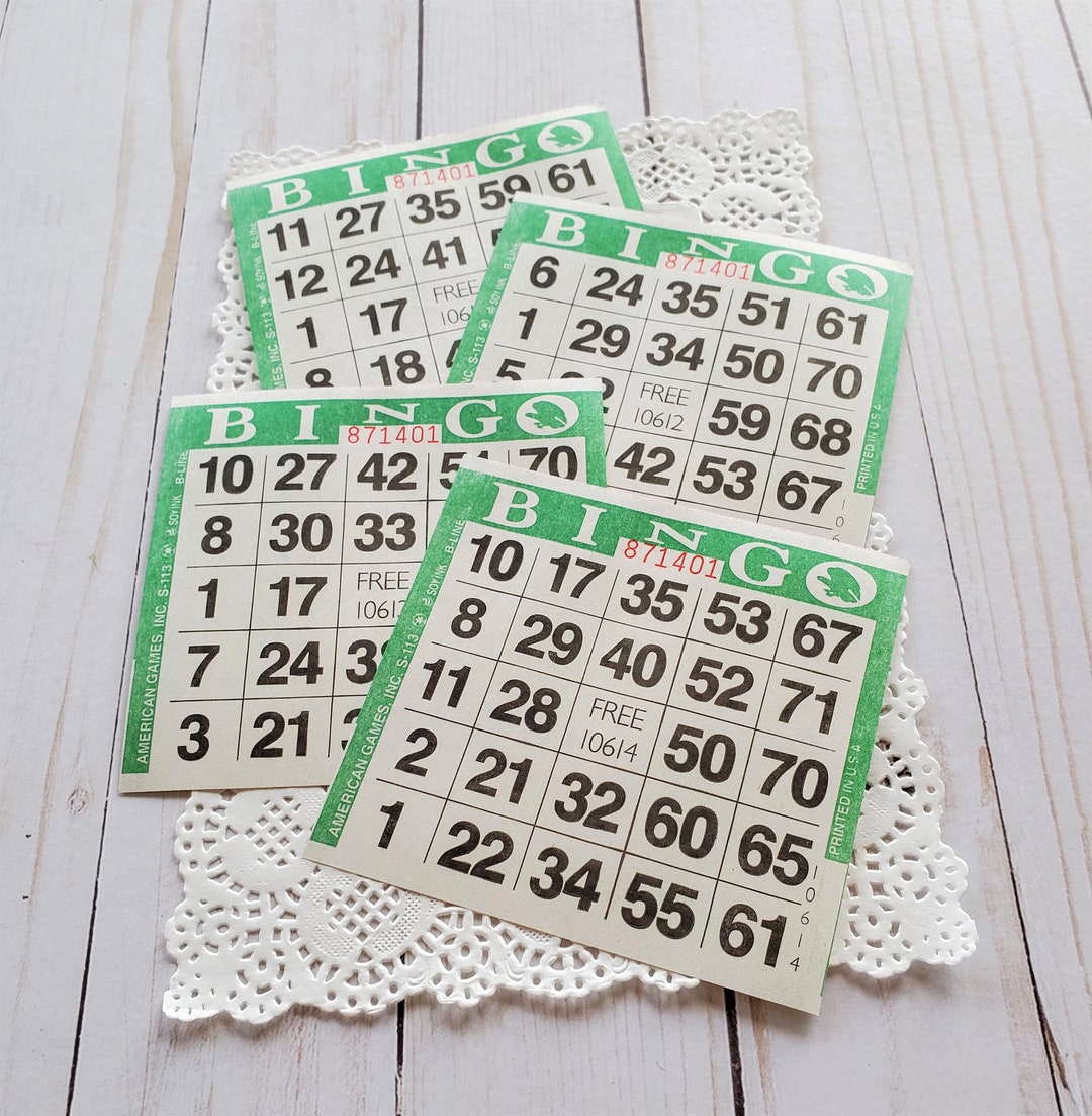 Green Paper Bingo Cards, Set of 10 Bingo Cards for Junk Journals or ...