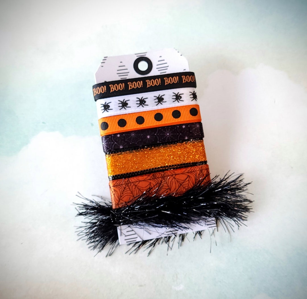Halloween Ribbon Fiber Trims Pack 7 Pcs Set Black Orange Colors and ...