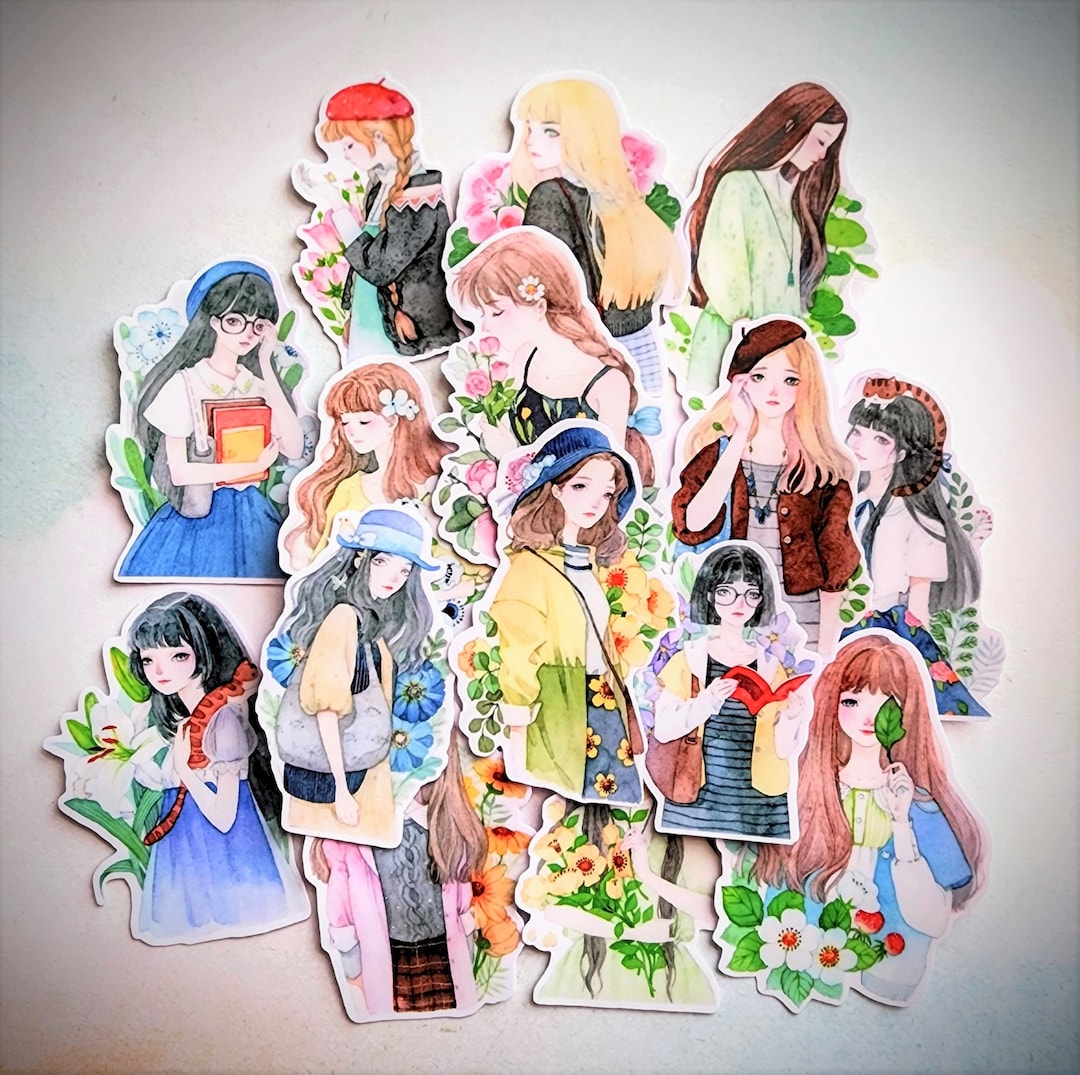 Cute Fashion Girl With Florals and Activity Stickers Set 15 Pcs for ...