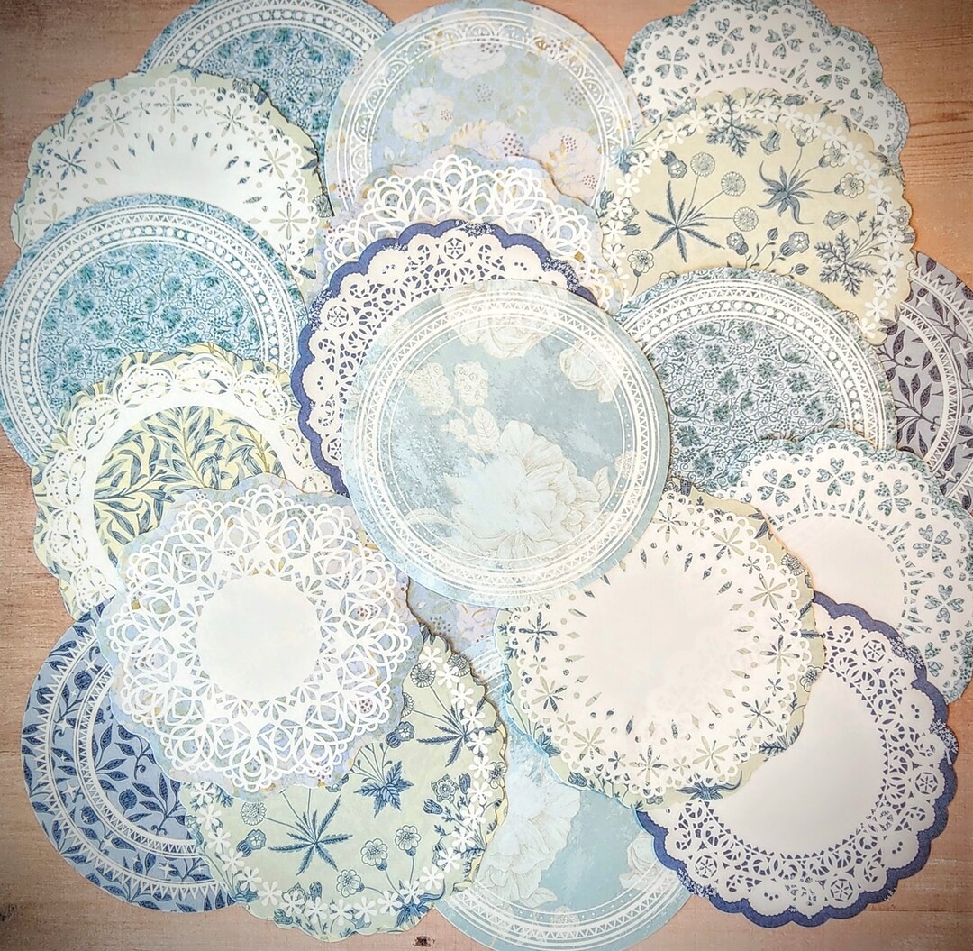 Mix Design Round Paper Doilies in Blue and White Colors 20 Pc Set for ...