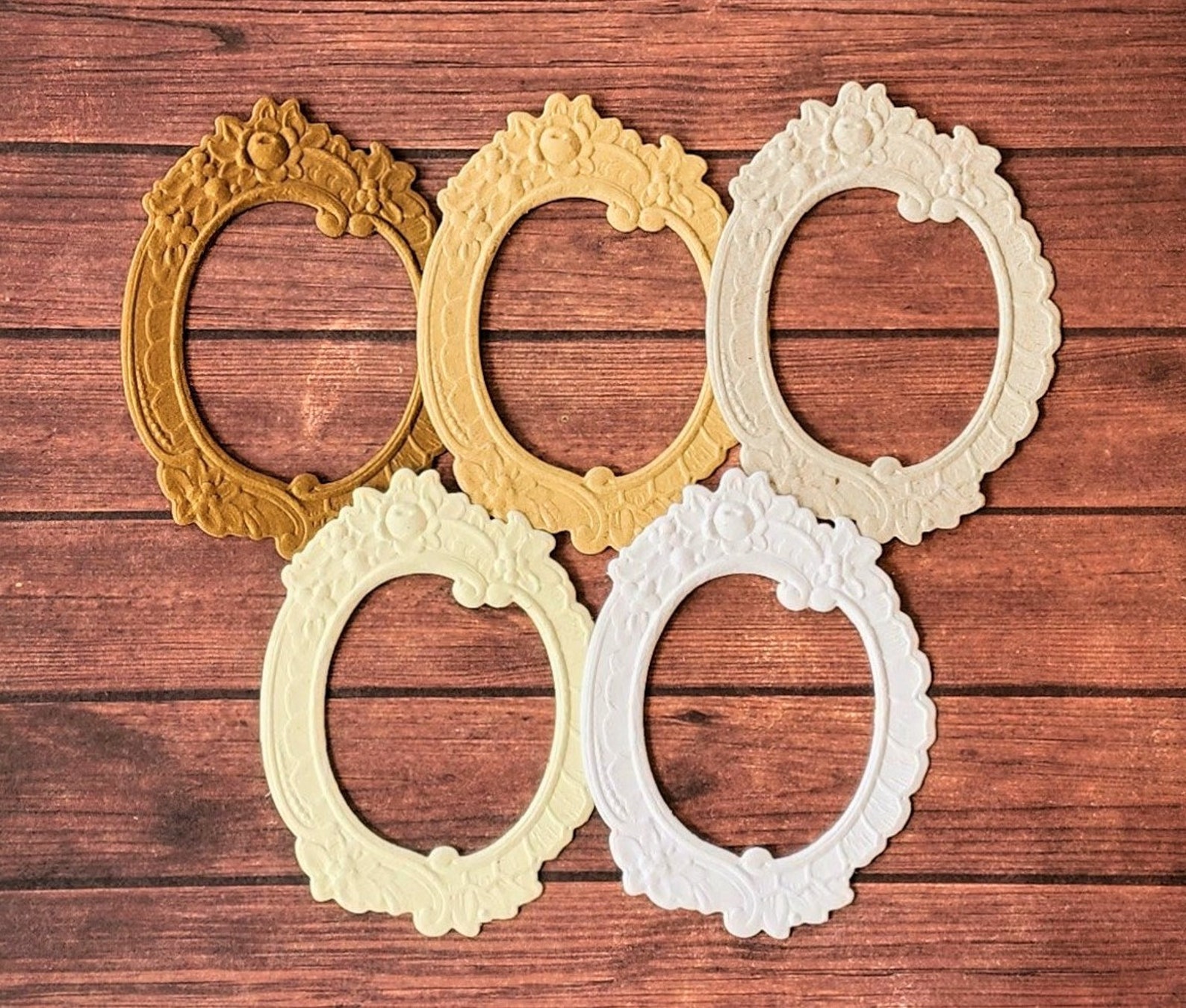 Embossed Oval Frame Die Cut in Neutral Colors 5 Pieces for Paper Crafts ...