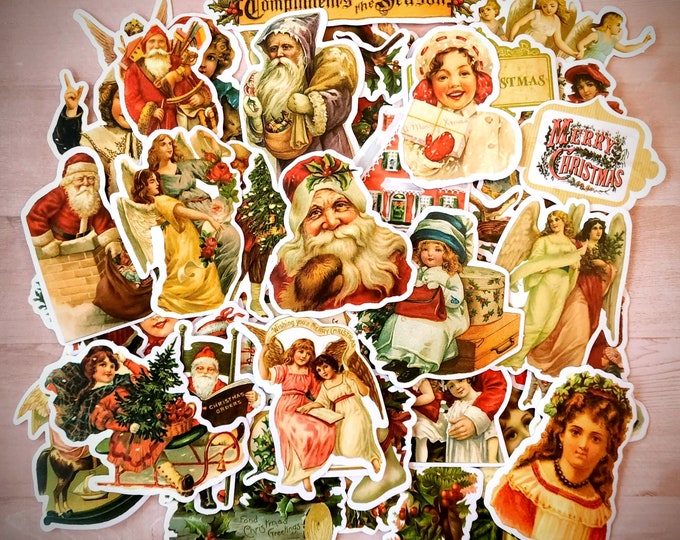 Vintage Victorian Style Christmas Paper Sticker Set 45 Pcs in Gray ...