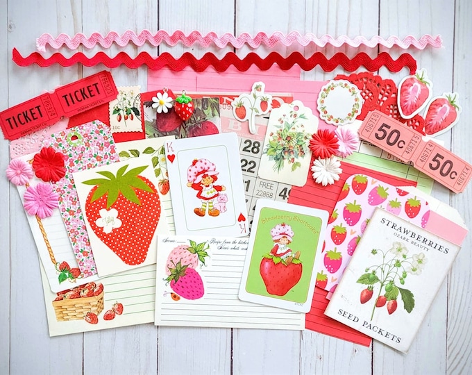 Vintage Style Strawberry Theme Ephemera Pack for Junk Journal Scrapbook ...
