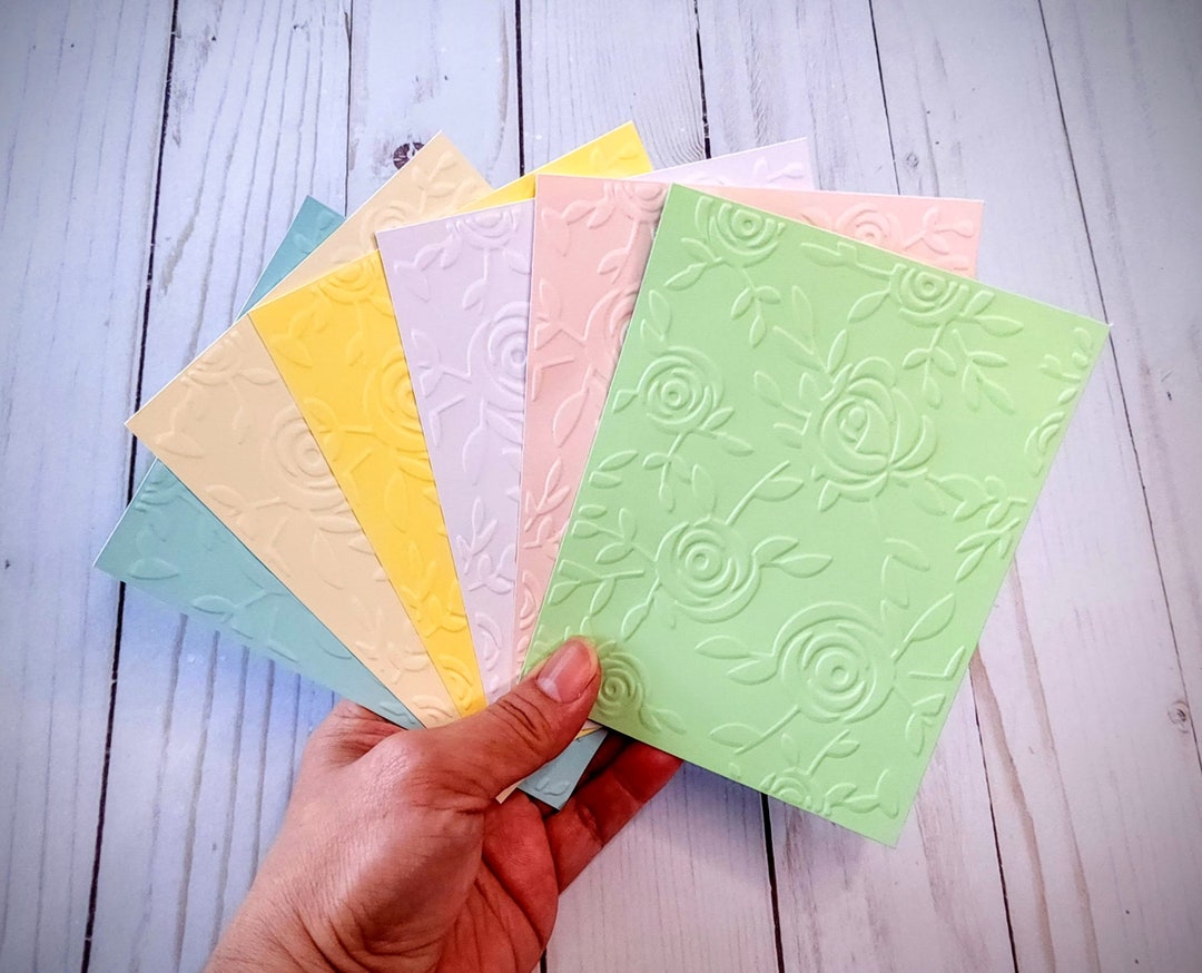 Embossed Flower Rose Design on Variety Pastel Colors Card Stock 6 Sheet ...