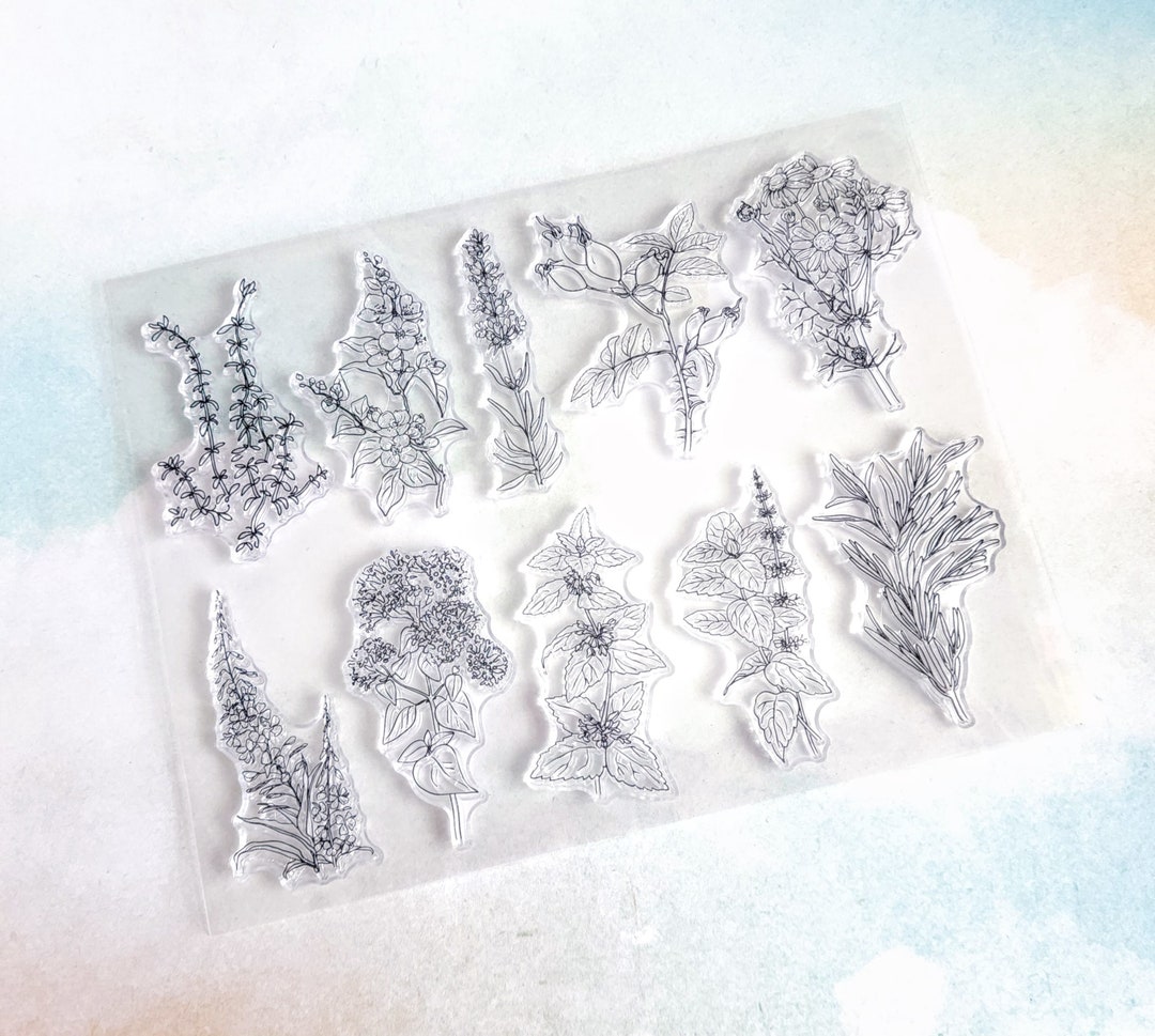 Variety Botanical Flower Plant Rubber Stamp 10 Pc Set for Paper Crafts ...