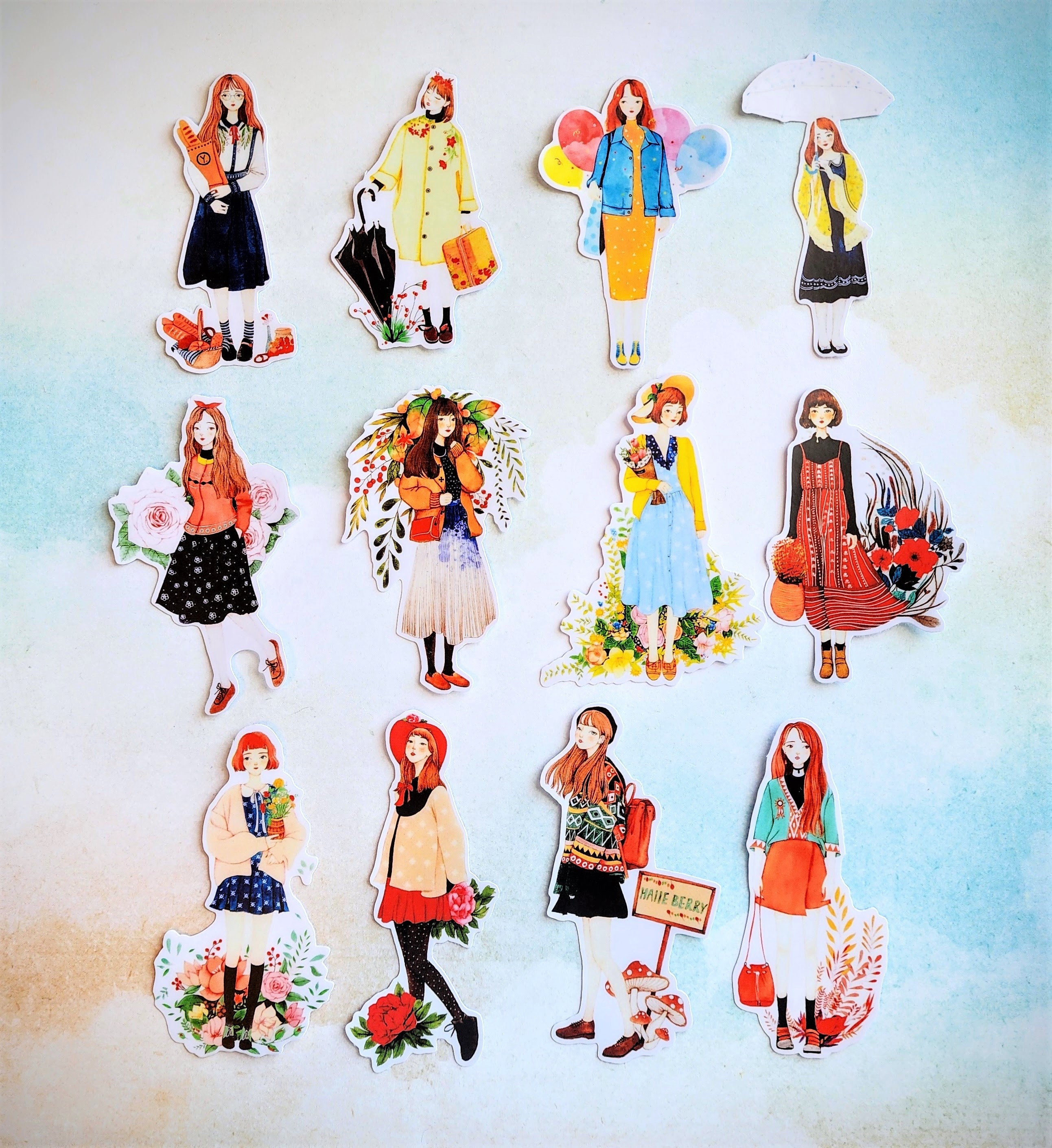 Cute Fashion Girl Stickers Set 12 Pcs for Junk Journal Cards Planner ...