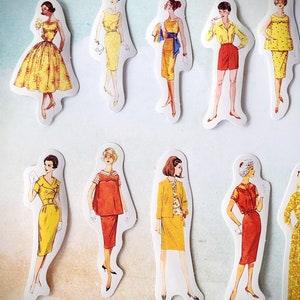 Vintage Retro Girls and Ladies in Sewing Pattern Style Yellow Fashion ...