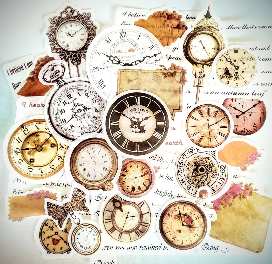 Vintage Style Clock Stickers Set for Collage Journals Scrapbook Cards ...