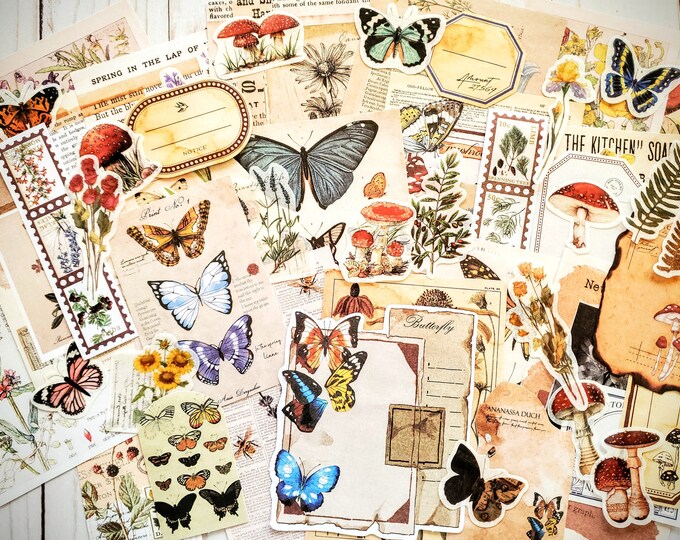 Ephemera and Sticker Pack With Botanicals for Collage Journal Scrapbook ...