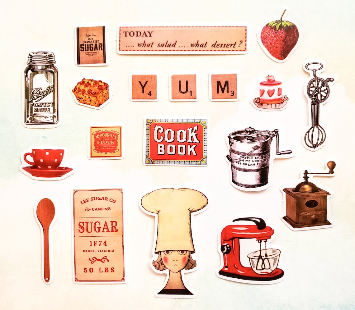 Vintage Retro Style Baking Cooking Theme Stickers Set for - Etsy