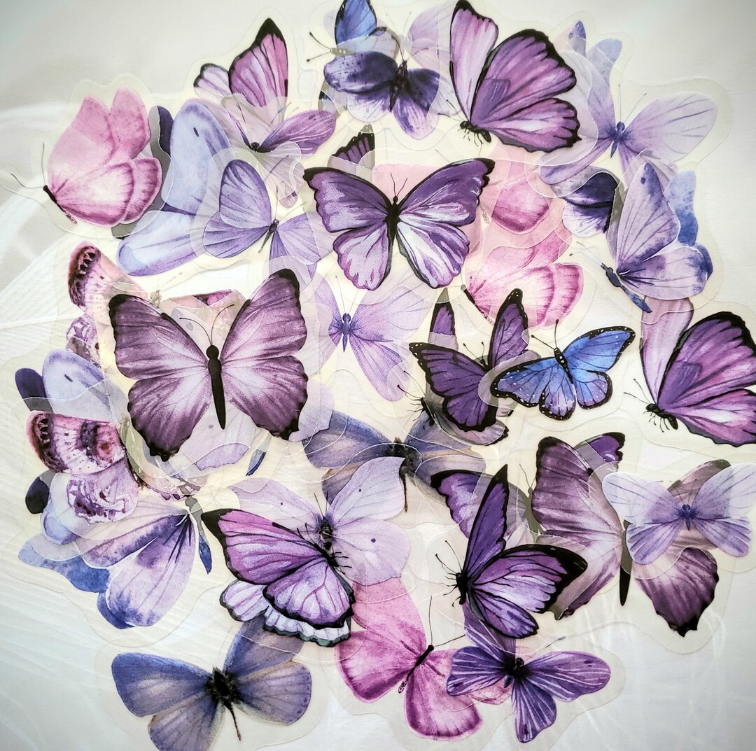 Clear Plastic Butterfly Stickers in Violet Purple Colors 40 Pcs 1" to 1 ...