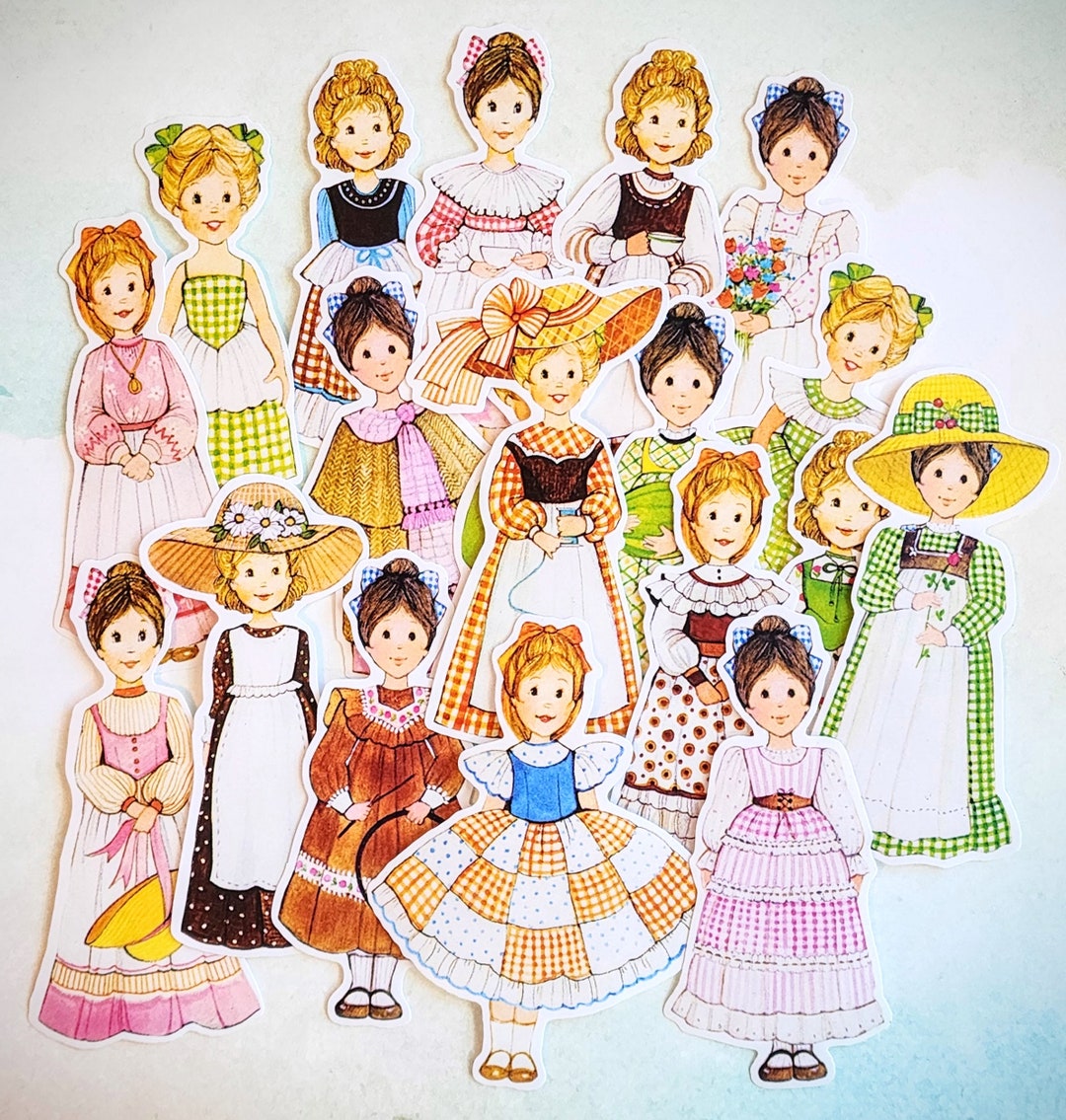 Vintage Retro Style Cute Gingham Girls Stickers 19 Pcs, Country Girls ...