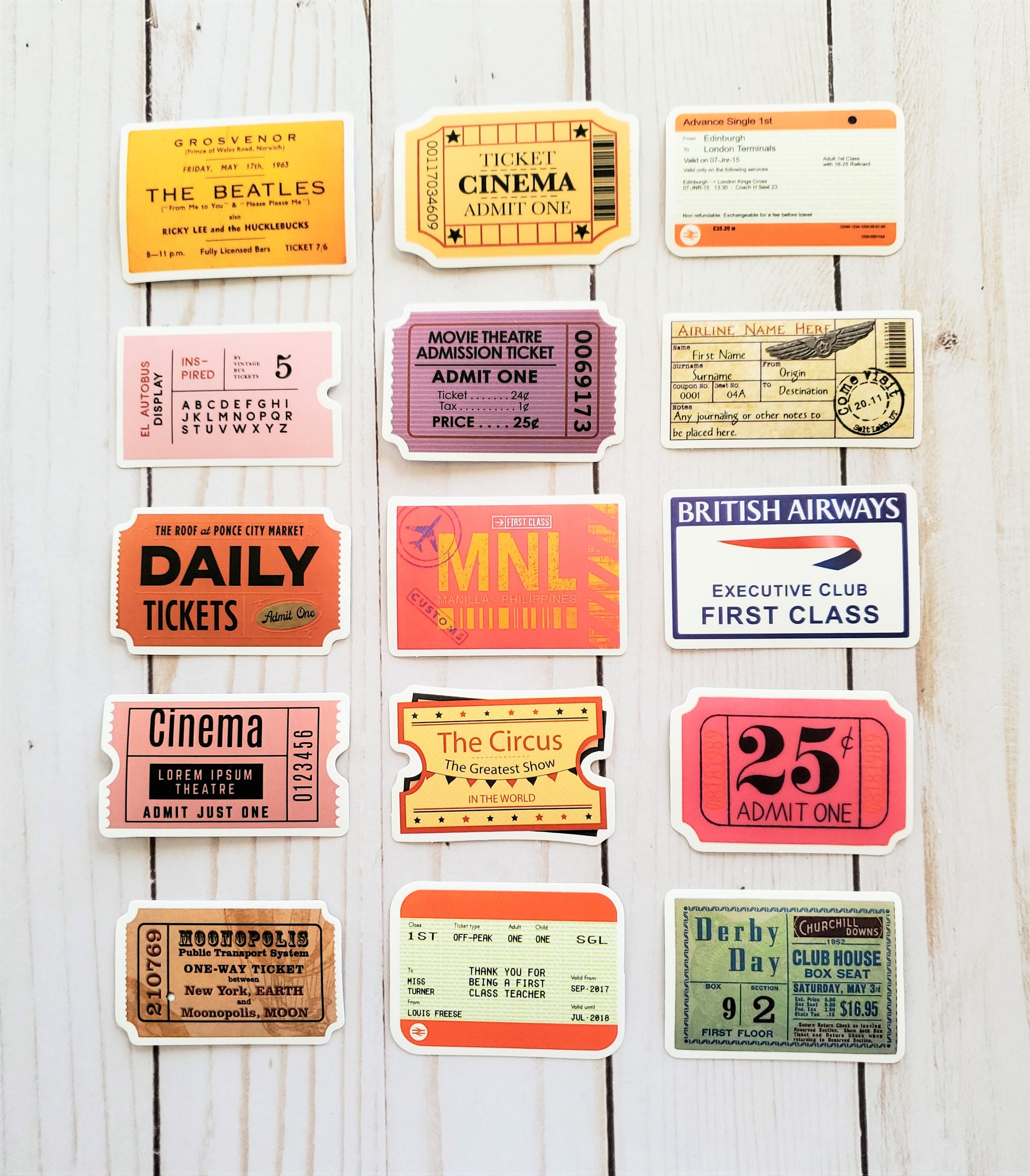 Faux Ticket Decal Stickers Pack in a Variety of Colors and - Etsy