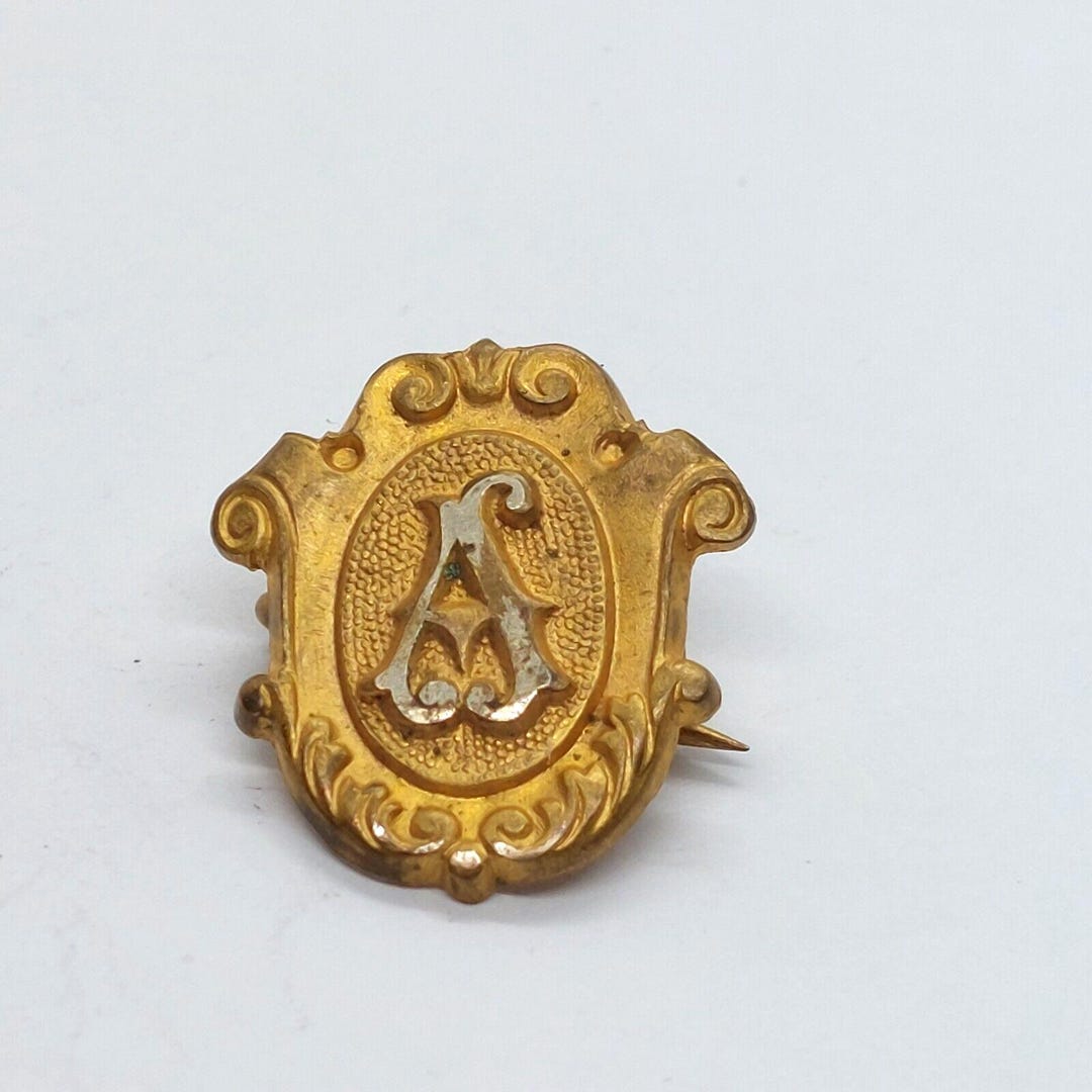 Letter A Shield Pin Gold Tone Lapel Enamel Collectible Vintage - Etsy