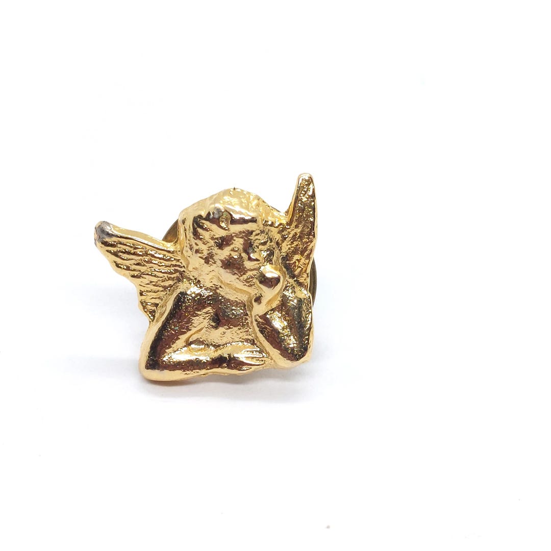 Thinking Angel Cherub Pin Lapel Gold Tone Religious - Etsy