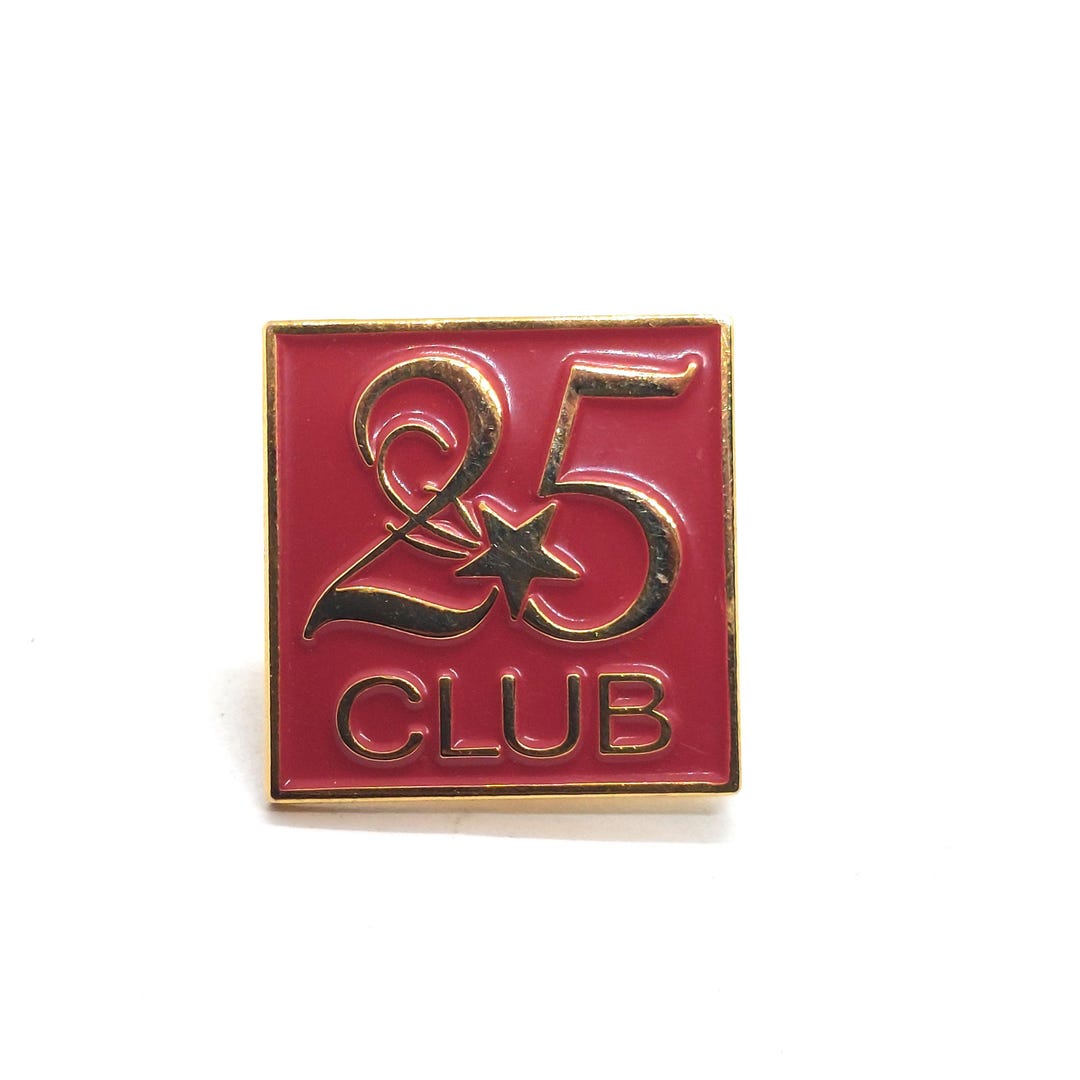 Vintage 25 Year Club Pin Red Enamel Gold Tone Star Service Recognition ...
