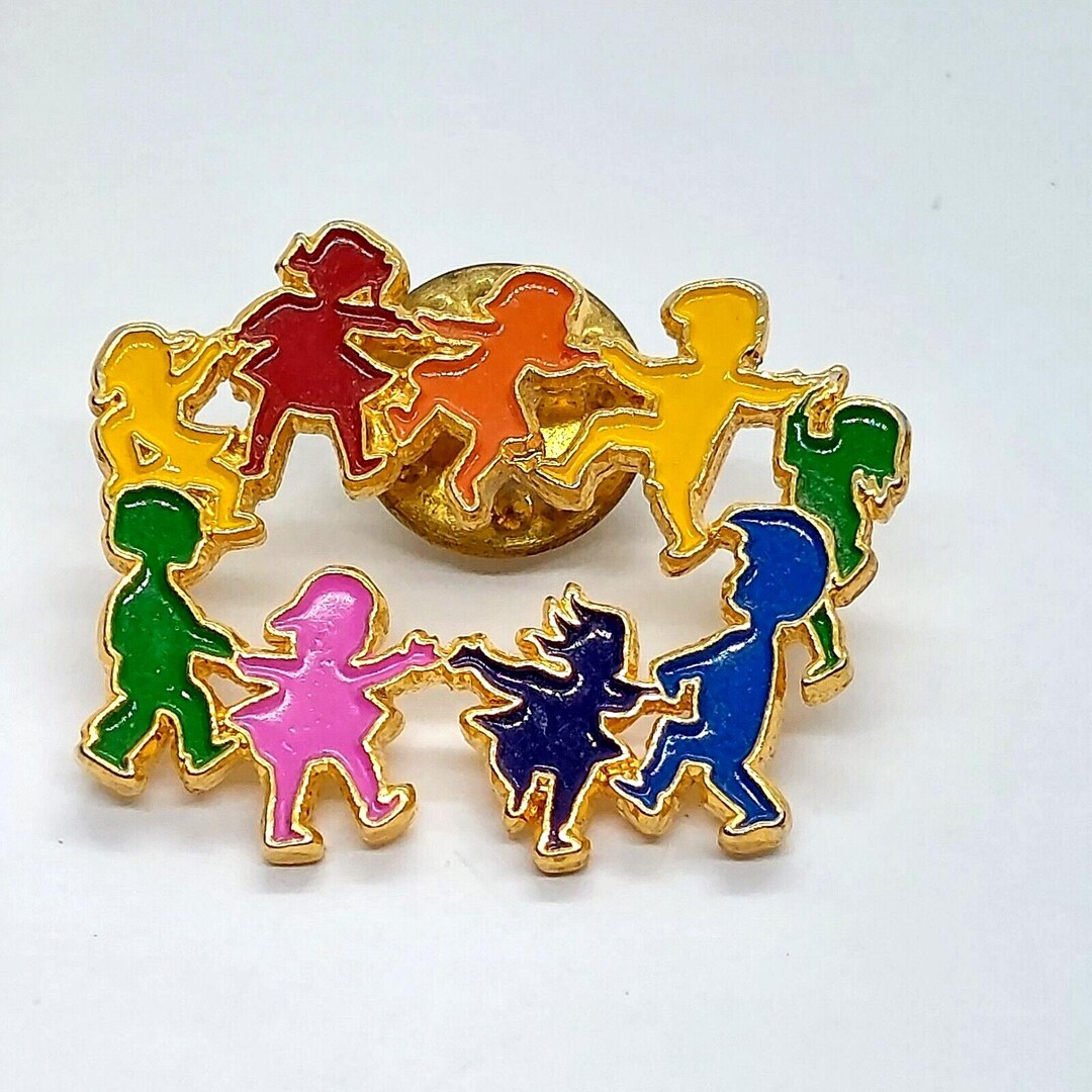 Ring Around the Rosie Pin Children Holding Hands Lapel Enamel Colorful ...