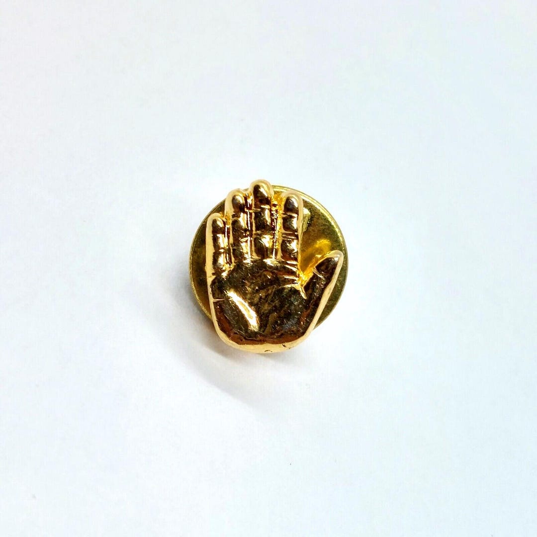 Hand Palm Pin Stop Gold Tone Lapel Collectible - Etsy