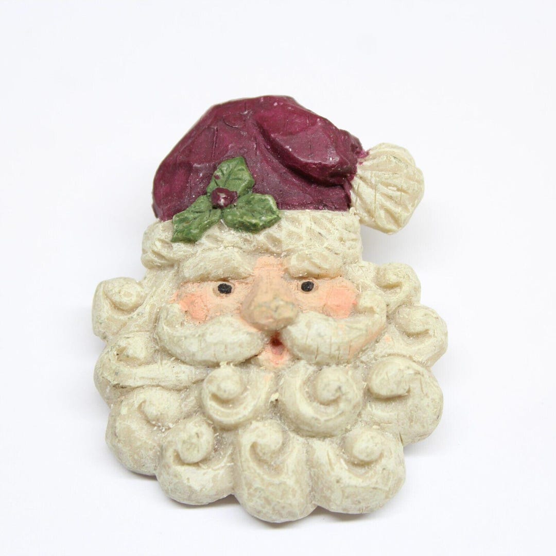 Vintage Jolly Classic Santa Holiday Christmas Holiday Ceramic Pin Resin ...