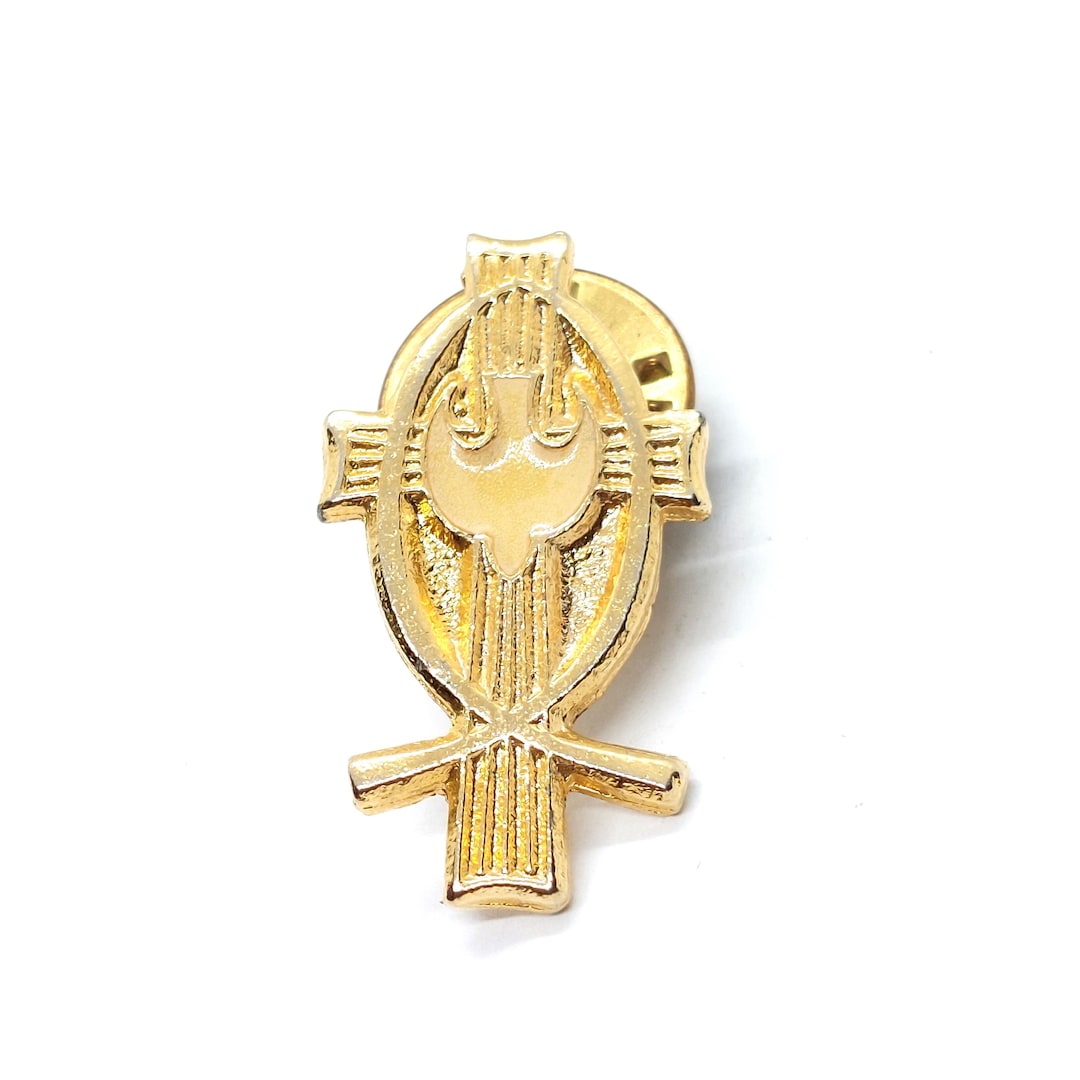 Ichthys Christian Fish Cross and Dove Pin Lapel Gold Tone Collectible ...