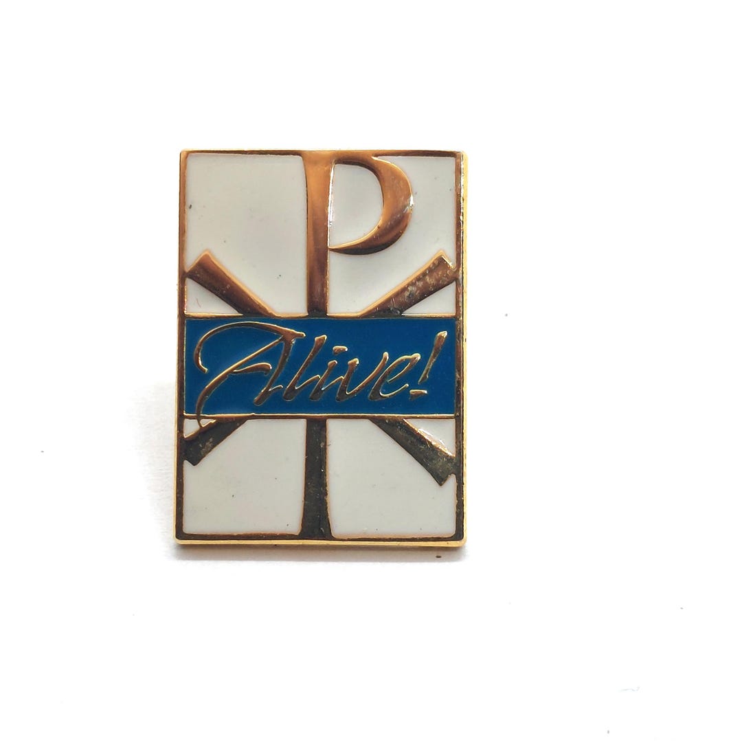 Alive Christian Religious Cross Symbol White Gold Blue Enamel Lapel Pin ...