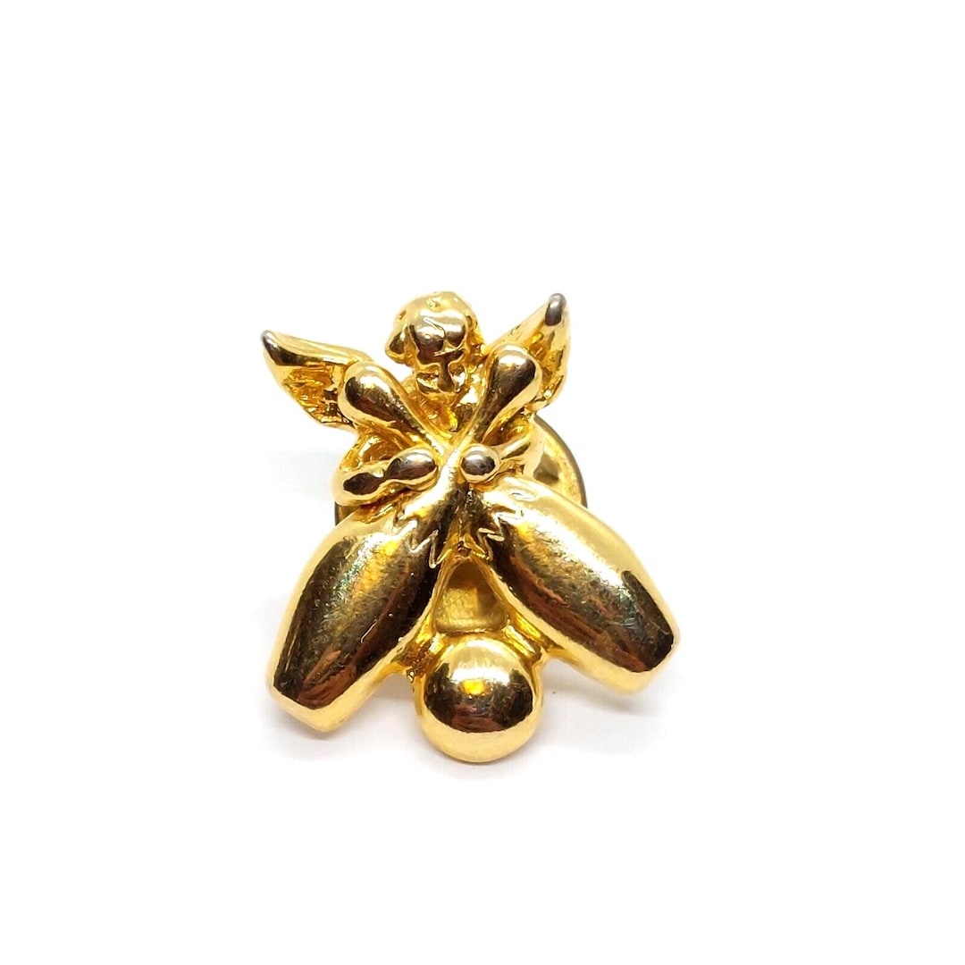 Guardian Angel Holding Bowling Pins Pin Gold Tone Lapel Collectible - Etsy