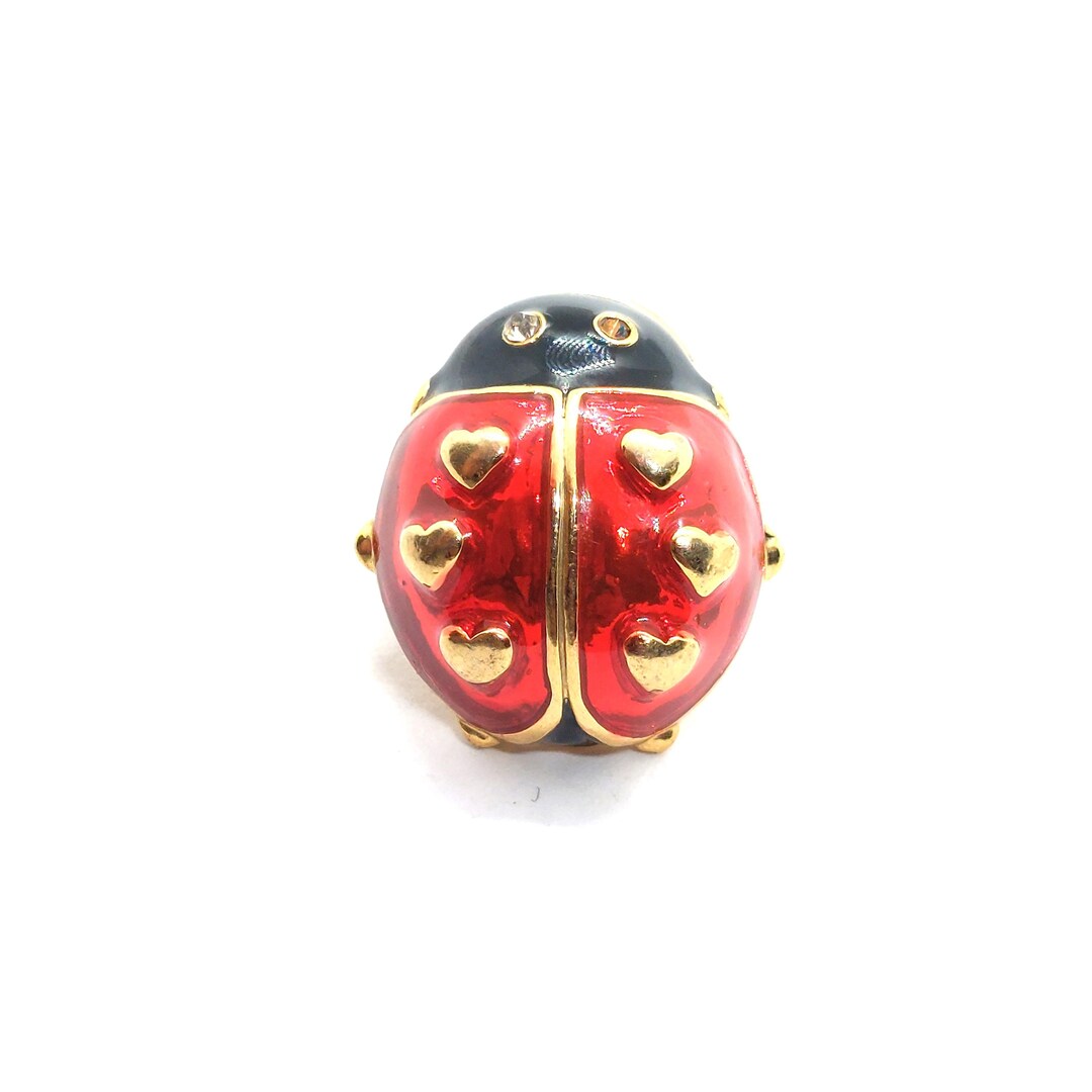 Avon Red Ladybug Lapel Pin With Gold Heart Spots Cute Insect Animal ...