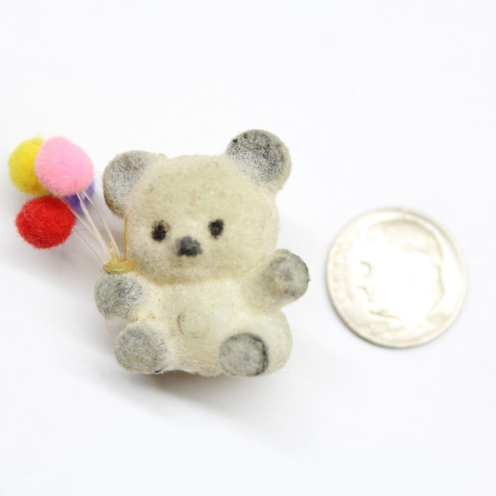 Fuzzy 3D Small White Teddy Bear & Colorful Balloon Bouquet Pin Lapel ...