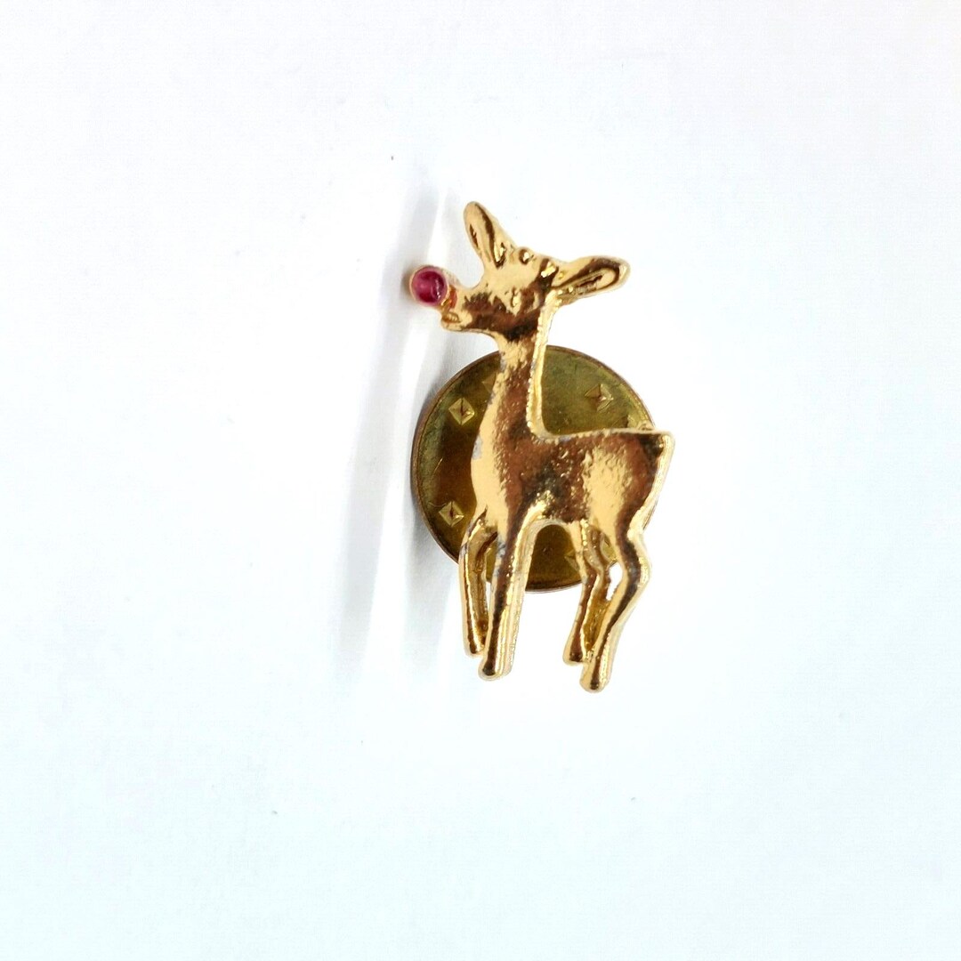 Shiny Gold Tone Rudolph the Red Nosed Reindeer Pin Lapel Enamel ...