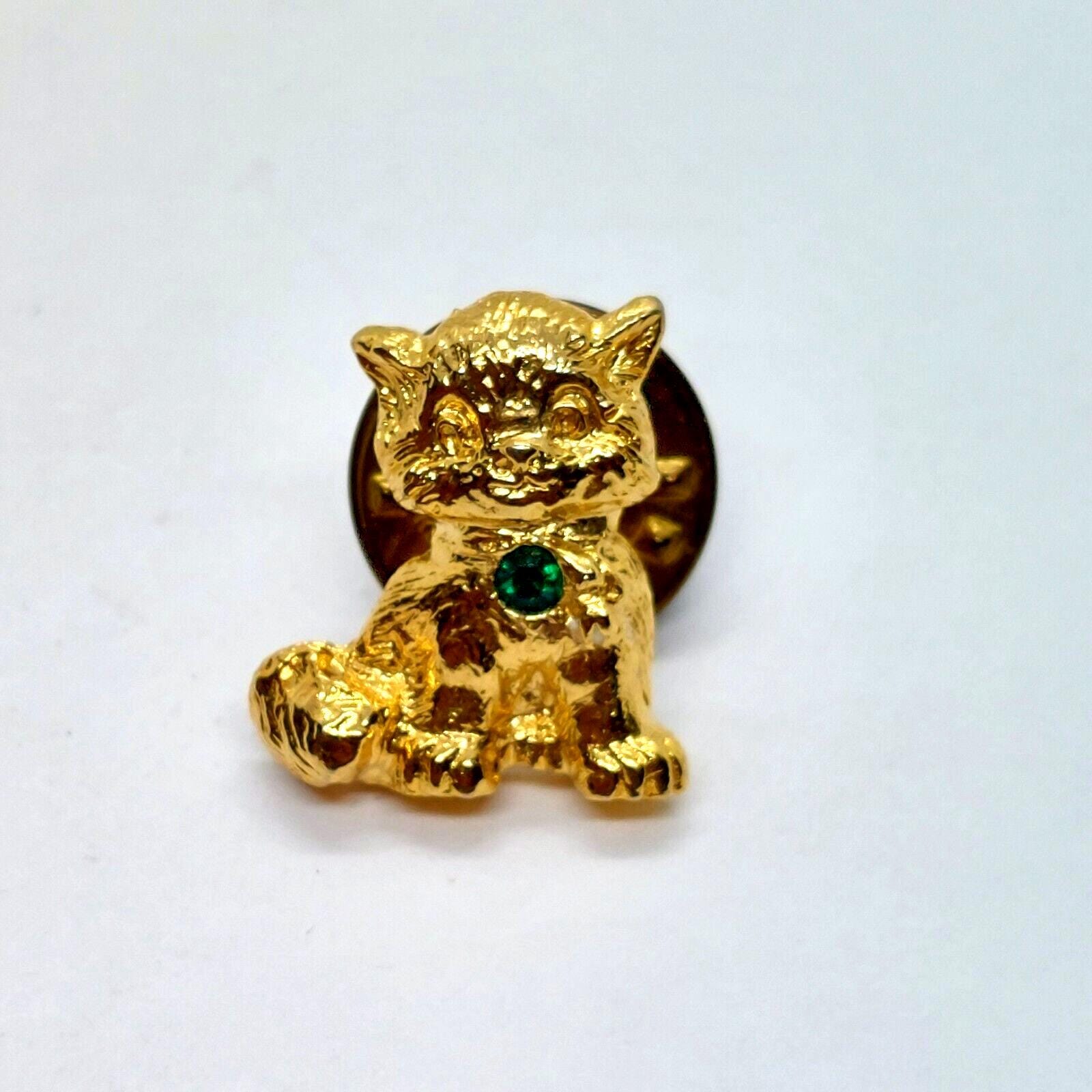 CAMCO Cat Pin Green Stone Gold Tone Lapel Enamel Collectible - Etsy