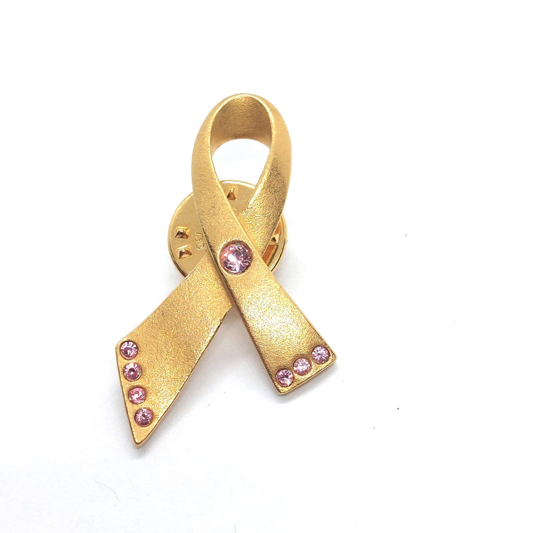 Avon Breast Cancer Awareness Ribbon Pin Gold Tone & Pink Rhinestones ...