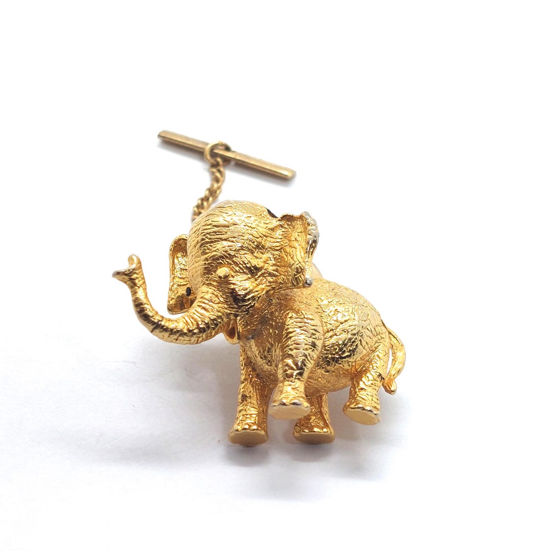 Vintage Elephant Tie Pin Raised Trunk 3D Dimensional Safari Animal ...