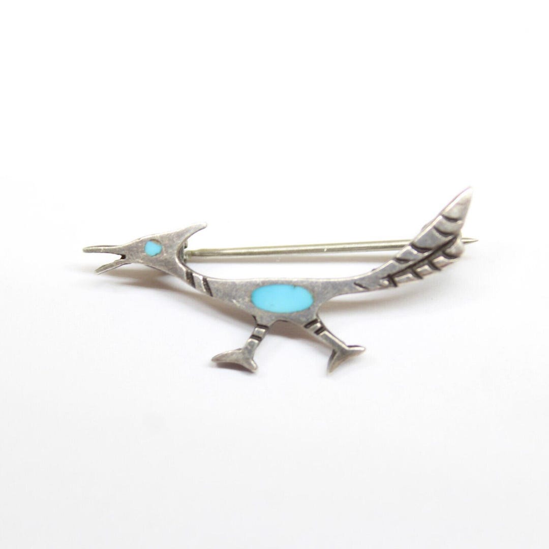 Roadrunner Southwest Style Pin Turquoise Lapel Collectible - Etsy