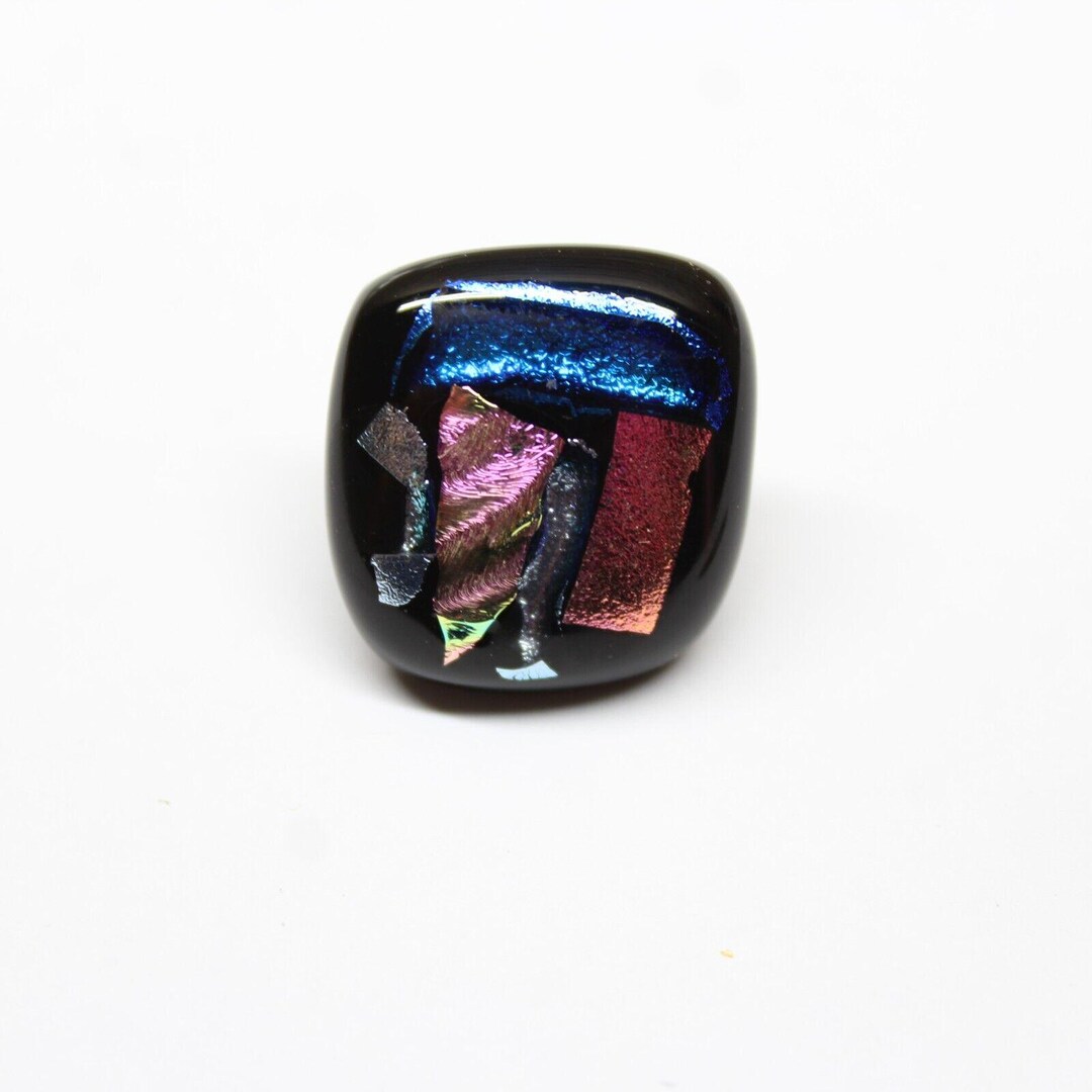 Black Shinny Fused Glass Dichroic Pin Pink Blue Rounded Square Enamel ...