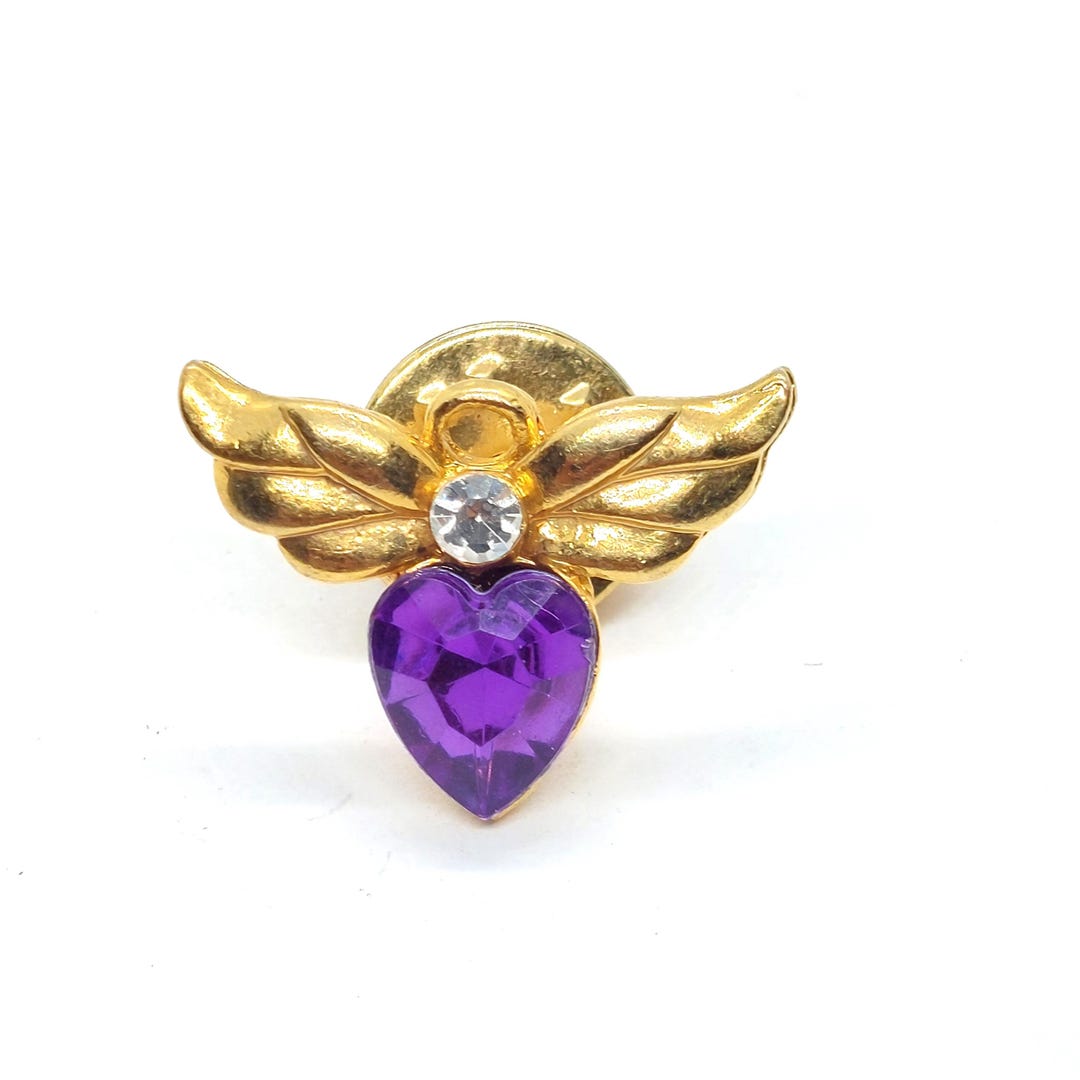 Avon Purple Heart Angel Pin February Birthstone Lapel Gold Tone ...