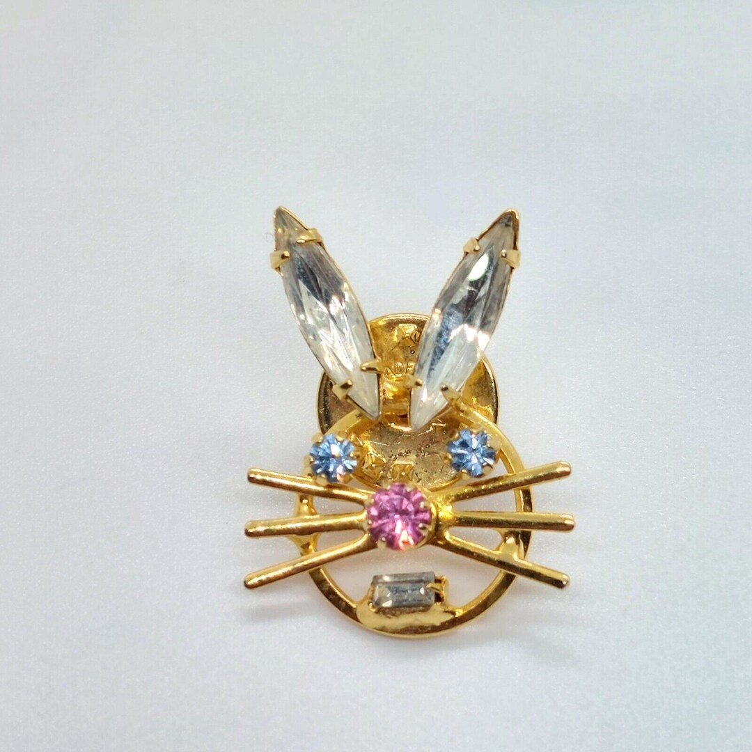 Vintage Easter Bunny Rabbit Pin W/ Rhinestones Gold Tone Lapel ...