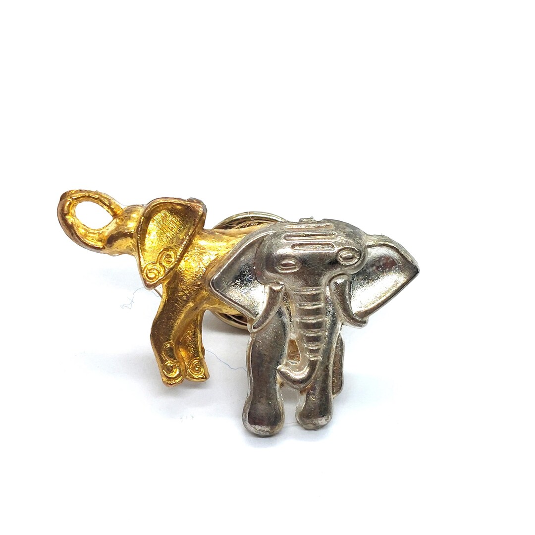 Two Elephants Pin Lapel Gold and Silver Tone Vintage Collectible - Etsy