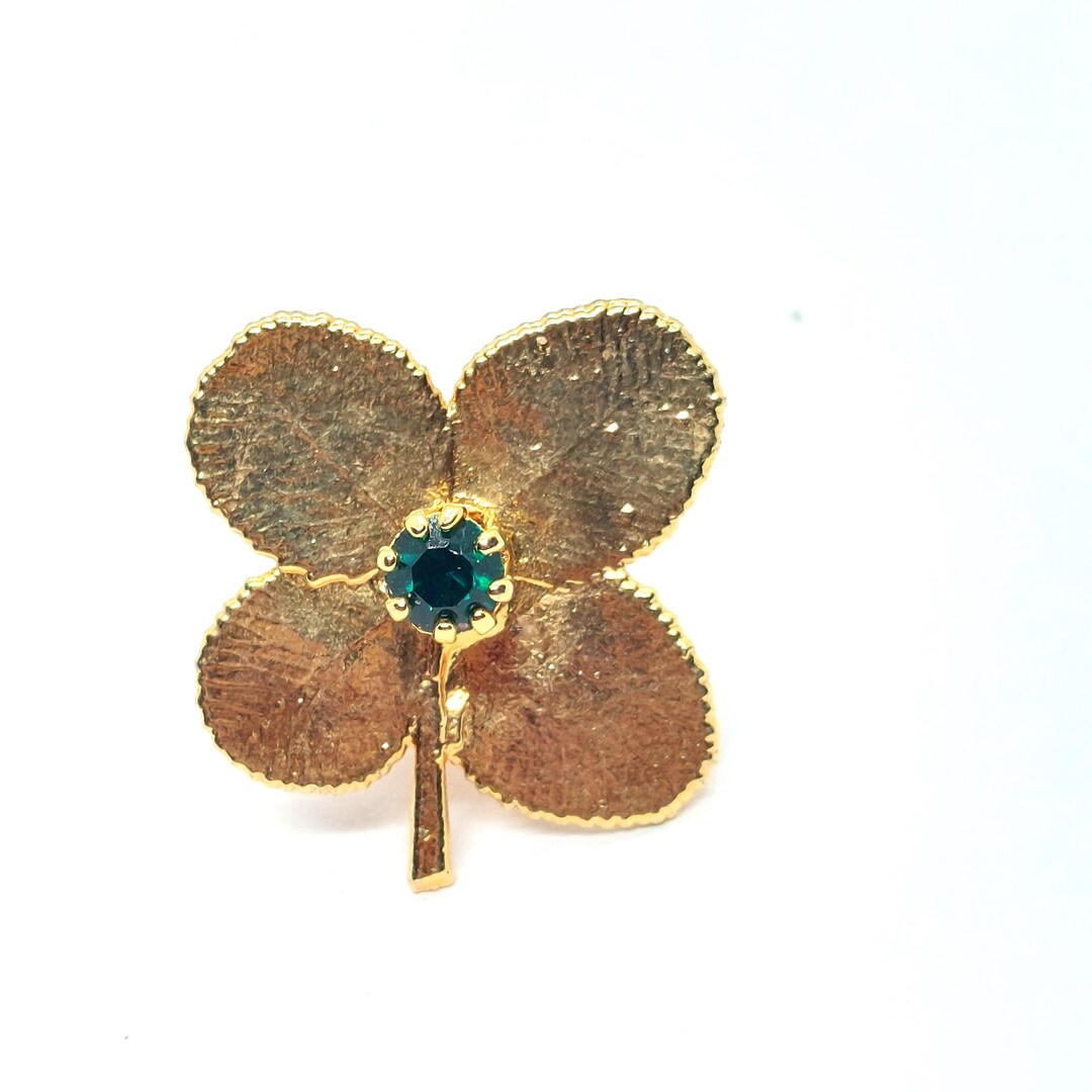 Clover Shamrock 4 Leaf Green Stone Pin Lapel Collectible St Patrick's ...