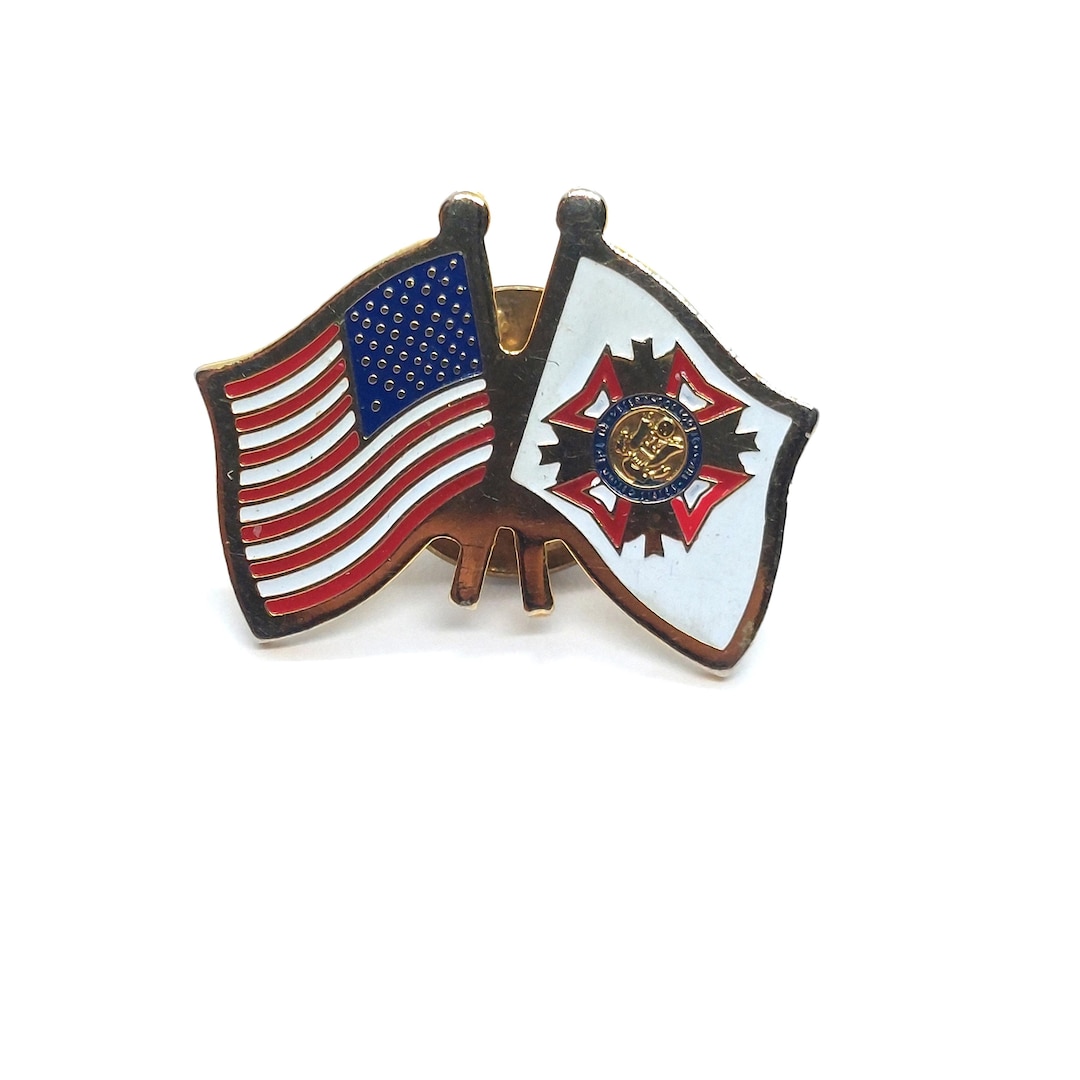 USA VFW Crossed Flags Pin Vintage Veterans of Foreign Wars Lapel Enamel ...