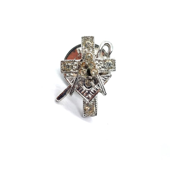 Masonic Cross Pin Vintage Rhinestone Freemason Frater… - Gem