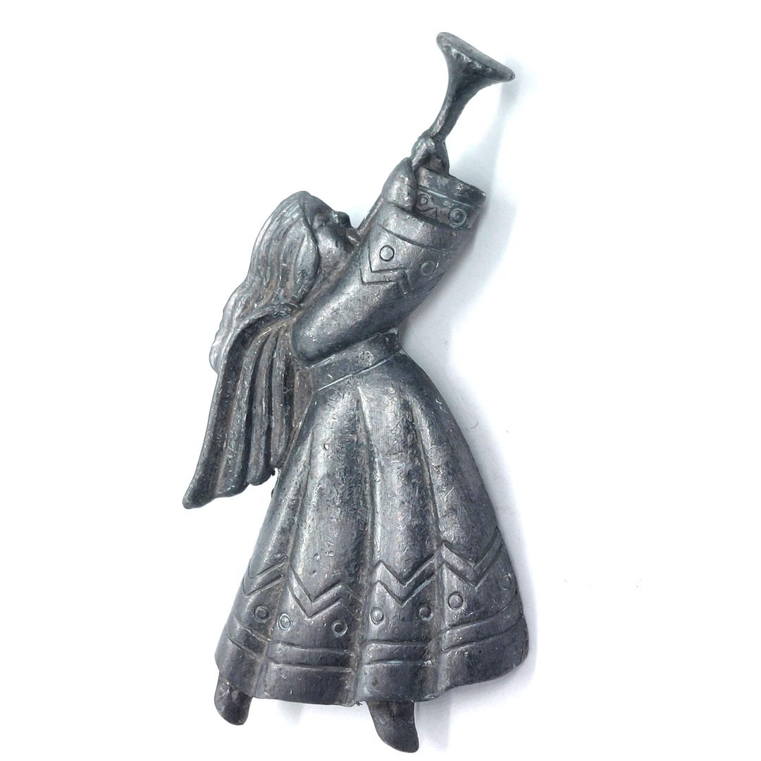 Pewter Angel Trumpet Brooch Pin Christmas Holiday Blessing Spiritual ...